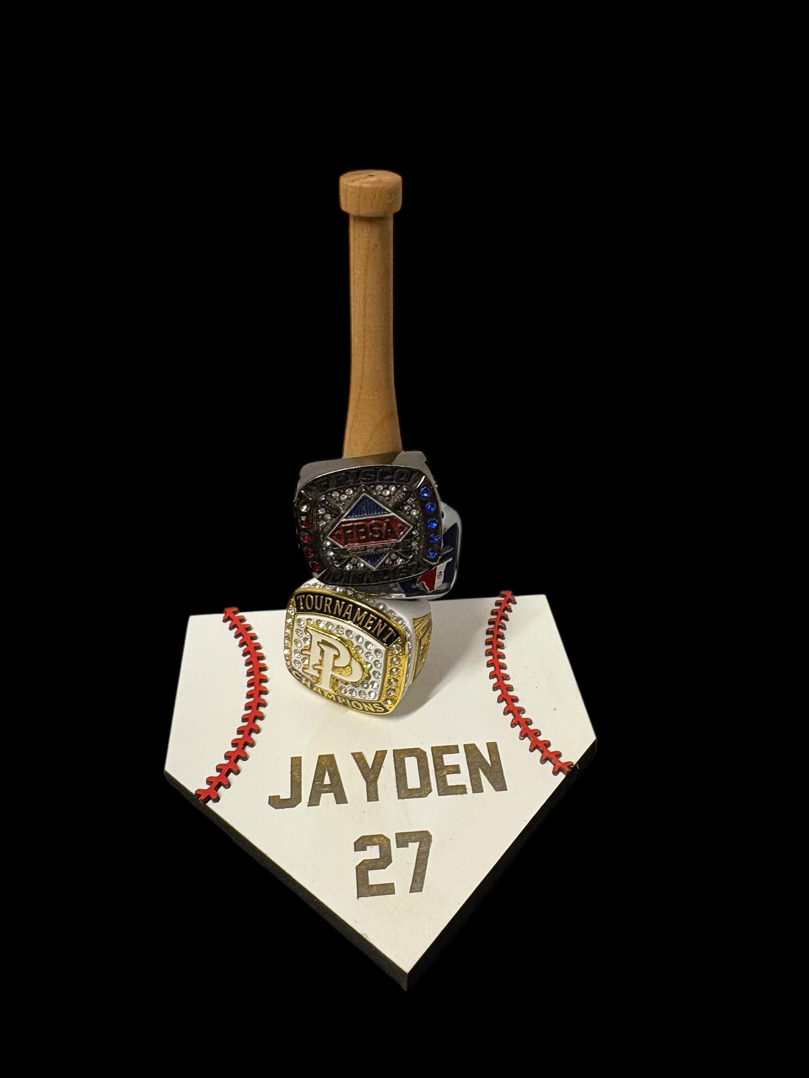 Personalized Baseball Ring Display | Mini Bat & Home Plate Stand - Etsy