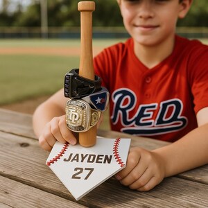 Personalized Baseball Ring Display | Mini Bat & Home Plate Stand - Etsy