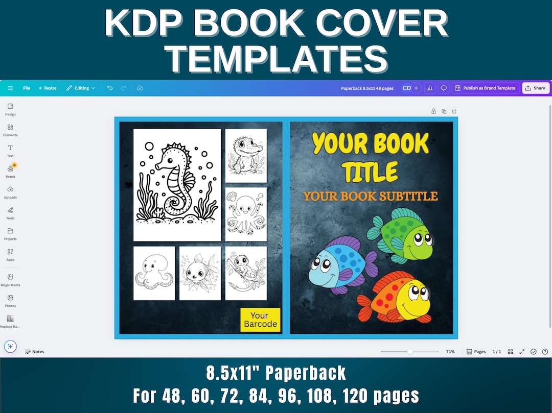 8.5x11" Paperback KDP Book Cover Templates | 48, 60, 72, 84, 96, 108 ...