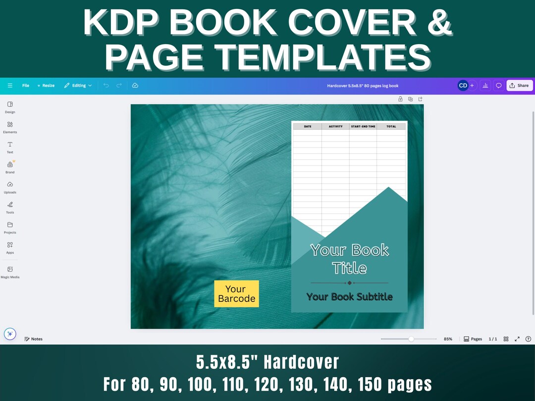 5.5x8.5" Hardcover KDP Book Cover Templates | 80, 90, 100, 110, 120 ...