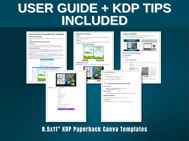 8.5x11" Paperback KDP Book Cover Templates | 48, 60, 72, 84, 96, 108 ...