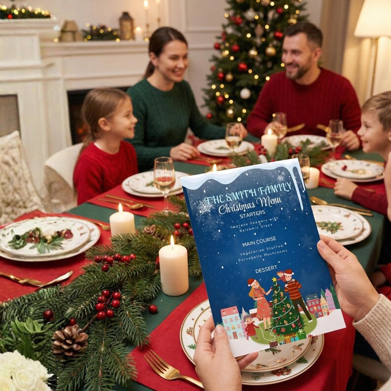 Editable Christmas Menu Template – Winter Village Holiday Dinner Menu ...