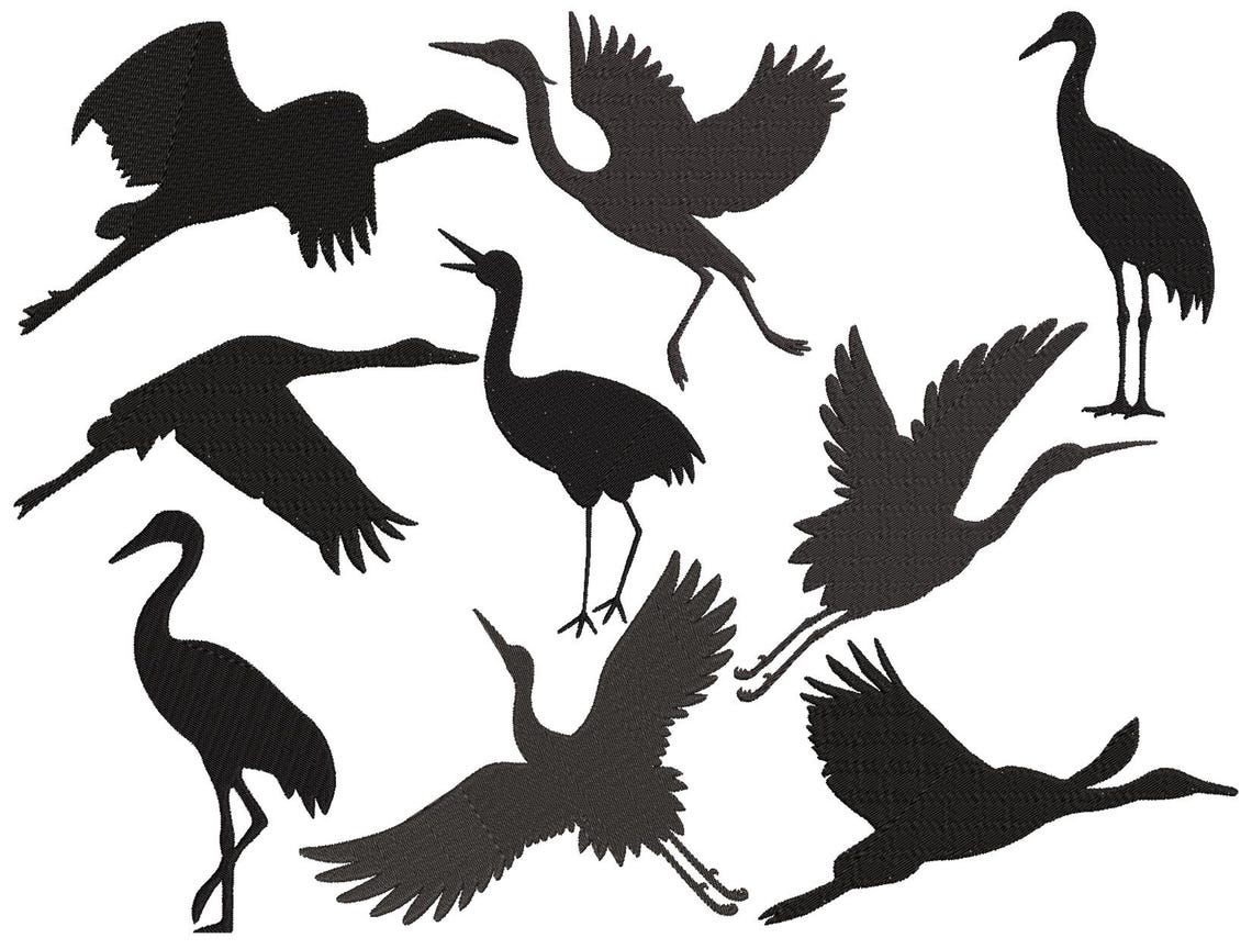 Crane Embroidery Design Bundle – Wildlife Silhouettes (digital Download ...