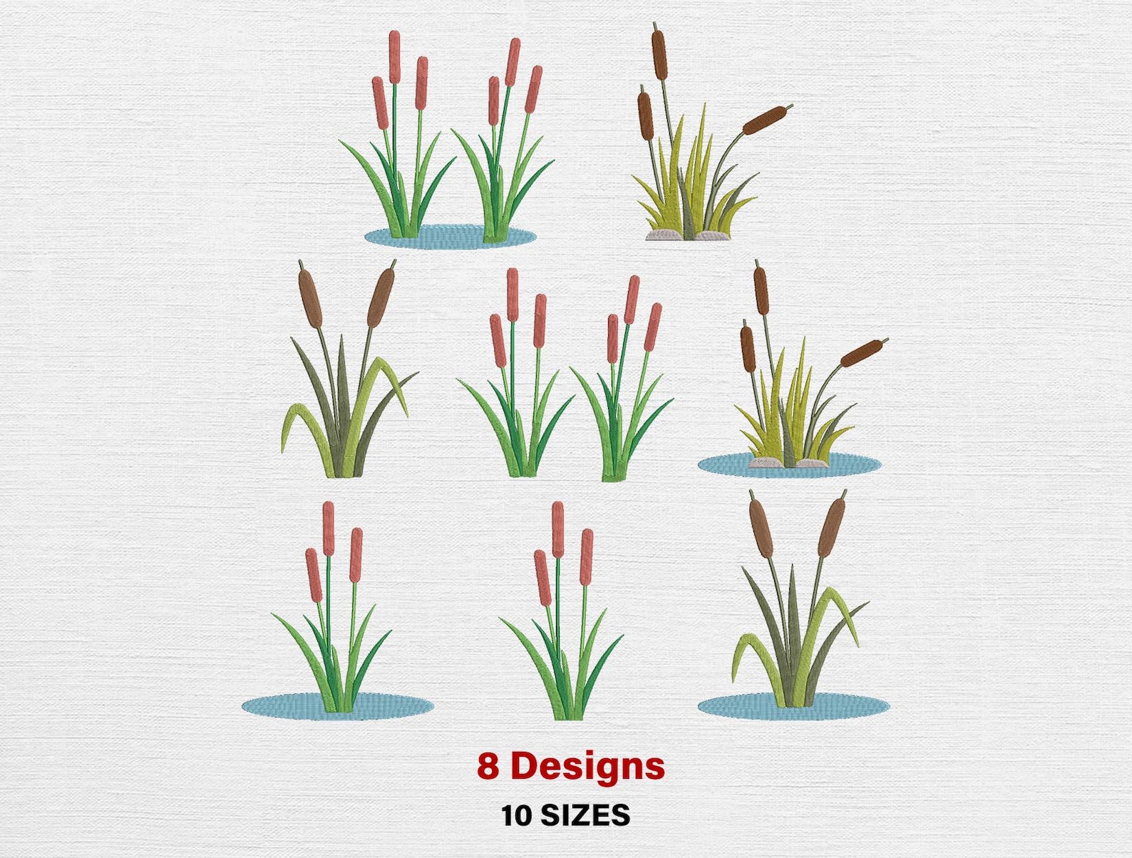 Cattails Machine Embroidery Design Set, Marsh Reed Pond Plants ...
