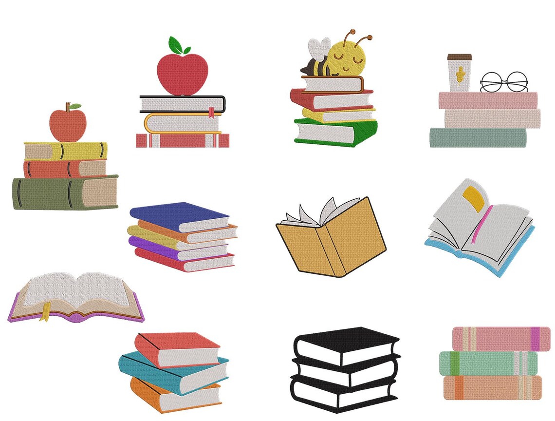 Stack of Books Embroidery Design: School Machine Embroidery Files (9 ...