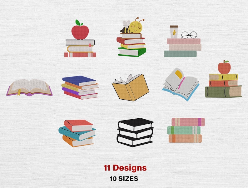 Stack of Books Embroidery Design: School Machine Embroidery Files (9 ...