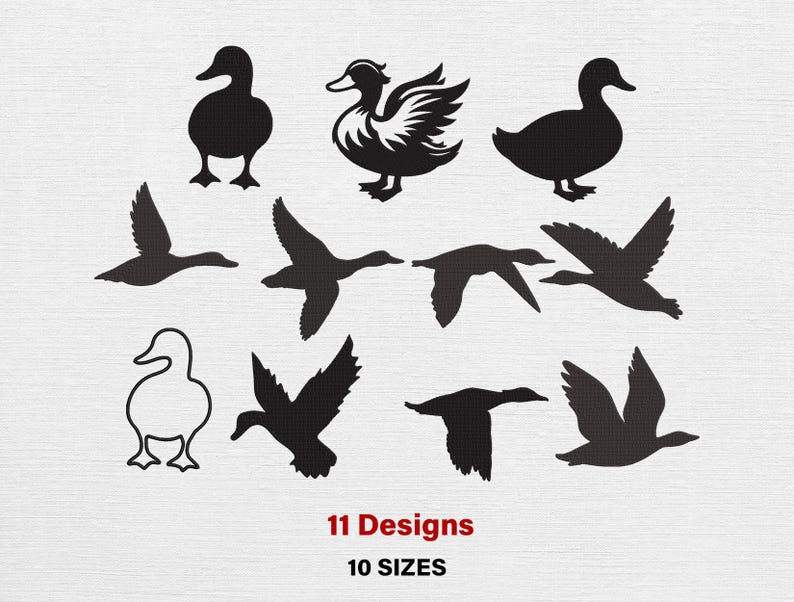 Duck Silhouette Embroidery Design Bundle: Flying Waterfowl Outline ...