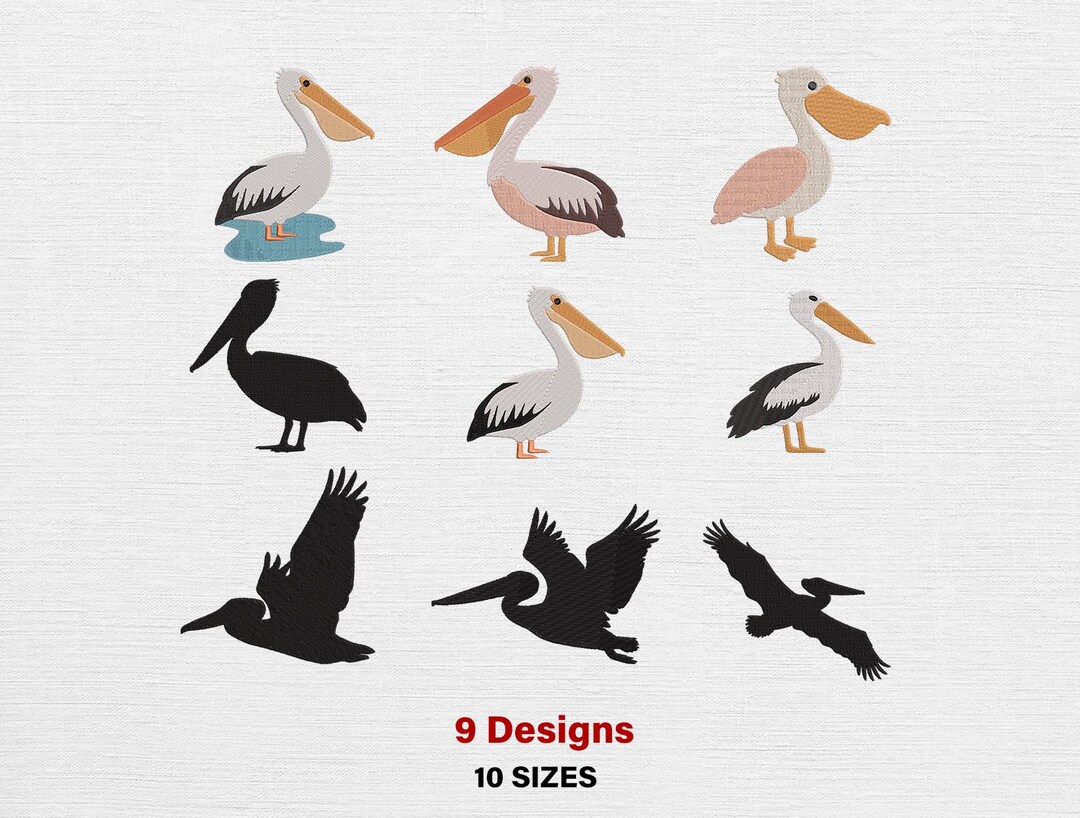 Pelican Embroidery Design Bundle: Flying Bird Silhouette (10 Sizes ...