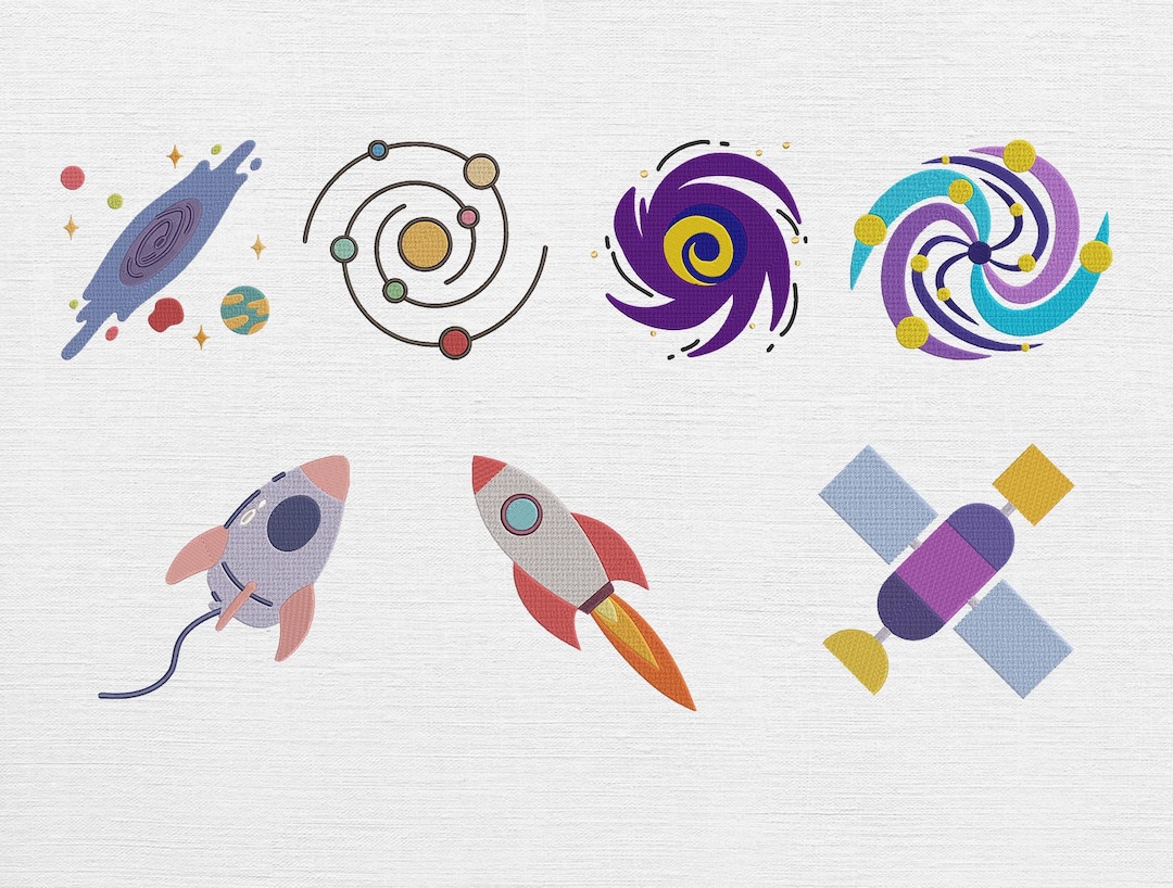 Space Embroidery Designs Bundle: Galaxy, Rocket, Satellite (9 Sizes ...