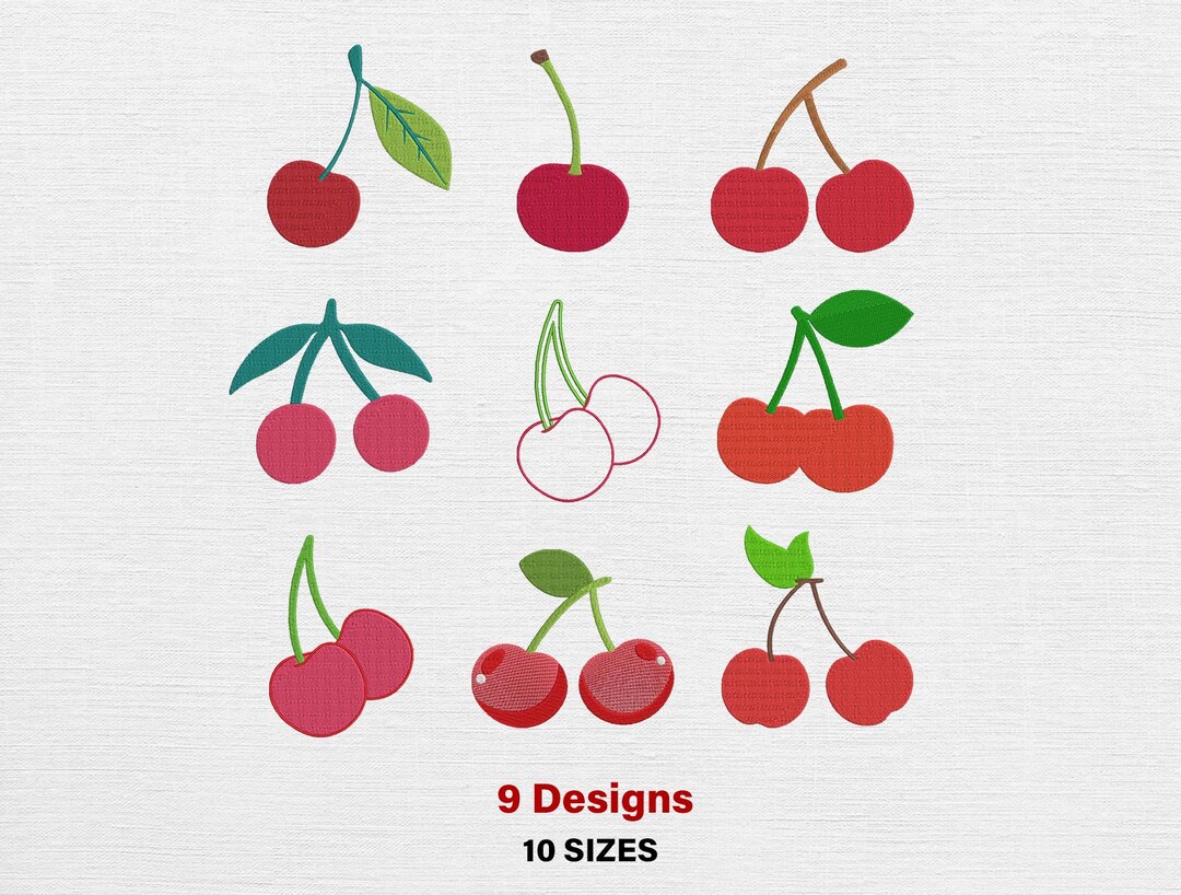 Cherries Bundle Embroidery Design - Cute Cherry Embroidery Design ...
