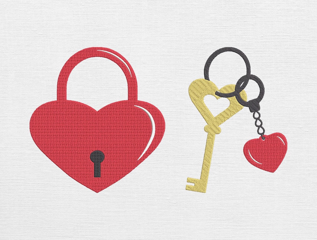 Heart Lock and Key Machine Embroidery Design (instant Download) - Etsy