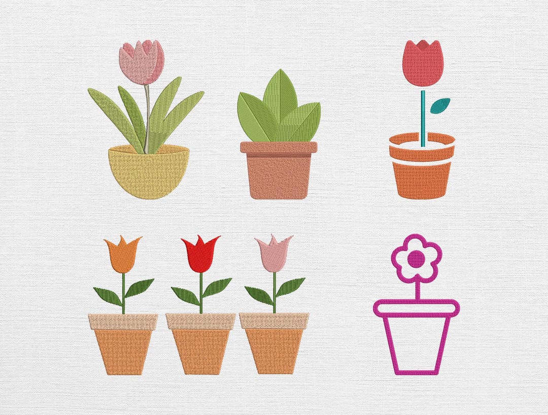 Flower Pots Embroidery Designs – Floral Machine Embroidery Pattern (9 ...