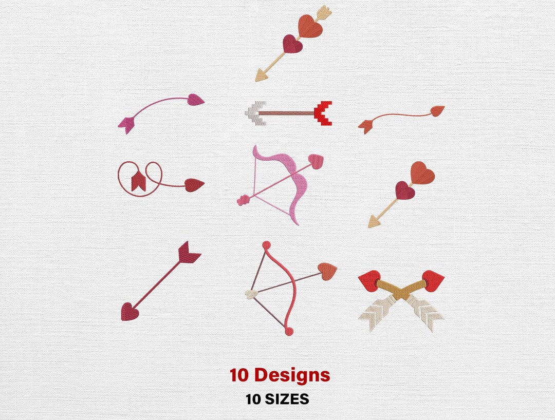 Cupid Bow and Arrow Embroidery Designs – Heart Arrow Machine Files ...