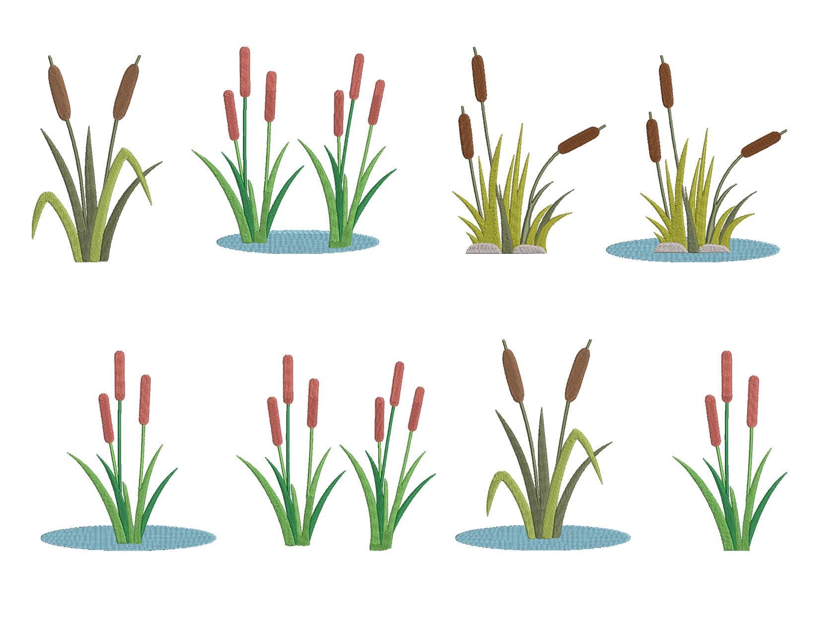 Cattails Machine Embroidery Design Set, Marsh Reed Pond Plants ...