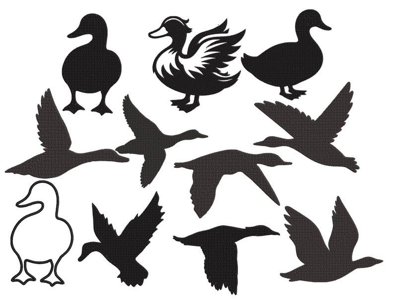 Duck Silhouette Embroidery Design Bundle: Flying Waterfowl Outline ...