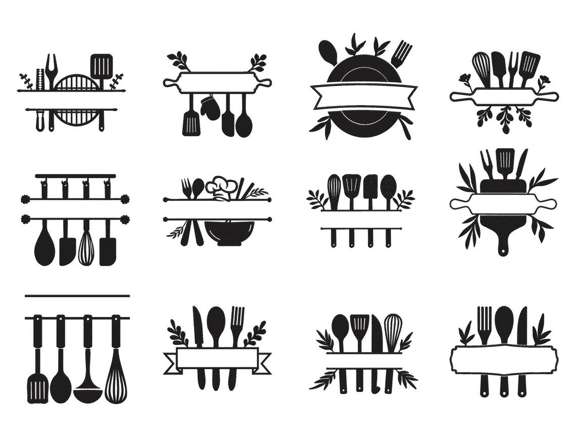 Kitchen Utensils Split Frame Machine Embroidery Design - Baking Tools ...