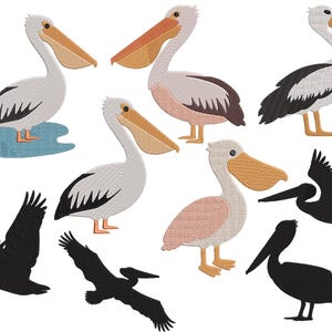 Pelican Embroidery Design Bundle: Flying Bird Silhouette (10 Sizes ...