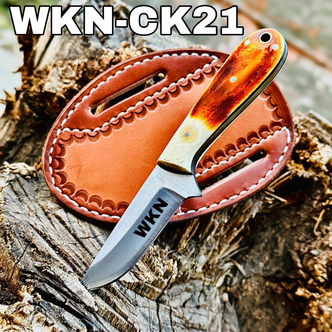Handmade Cowboy Knife: 1095 High Carbon Steel, Bone Handle, Leather ...