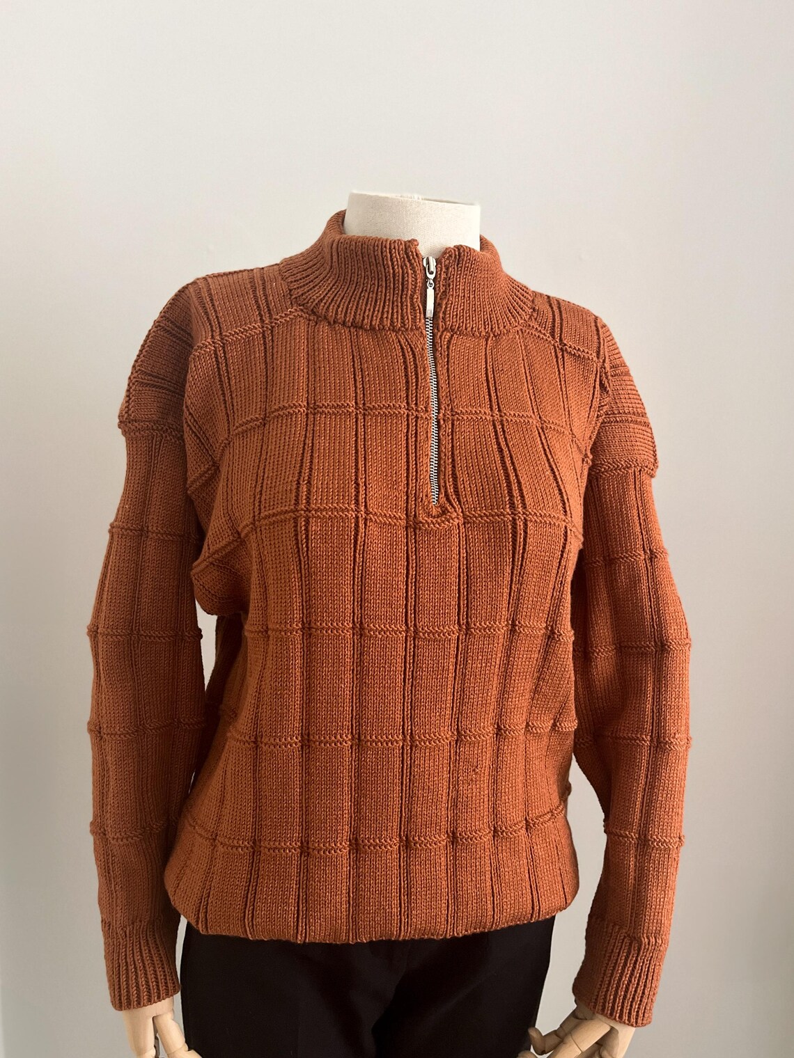 Jason Bourne Sweater: Rust Brown Ribbed Knit Half Zip Pullover - Etsy