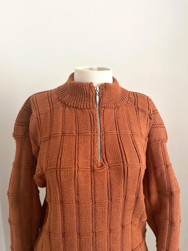 Jason Bourne Sweater: Rust Brown Ribbed Knit Half Zip Pullover - Etsy