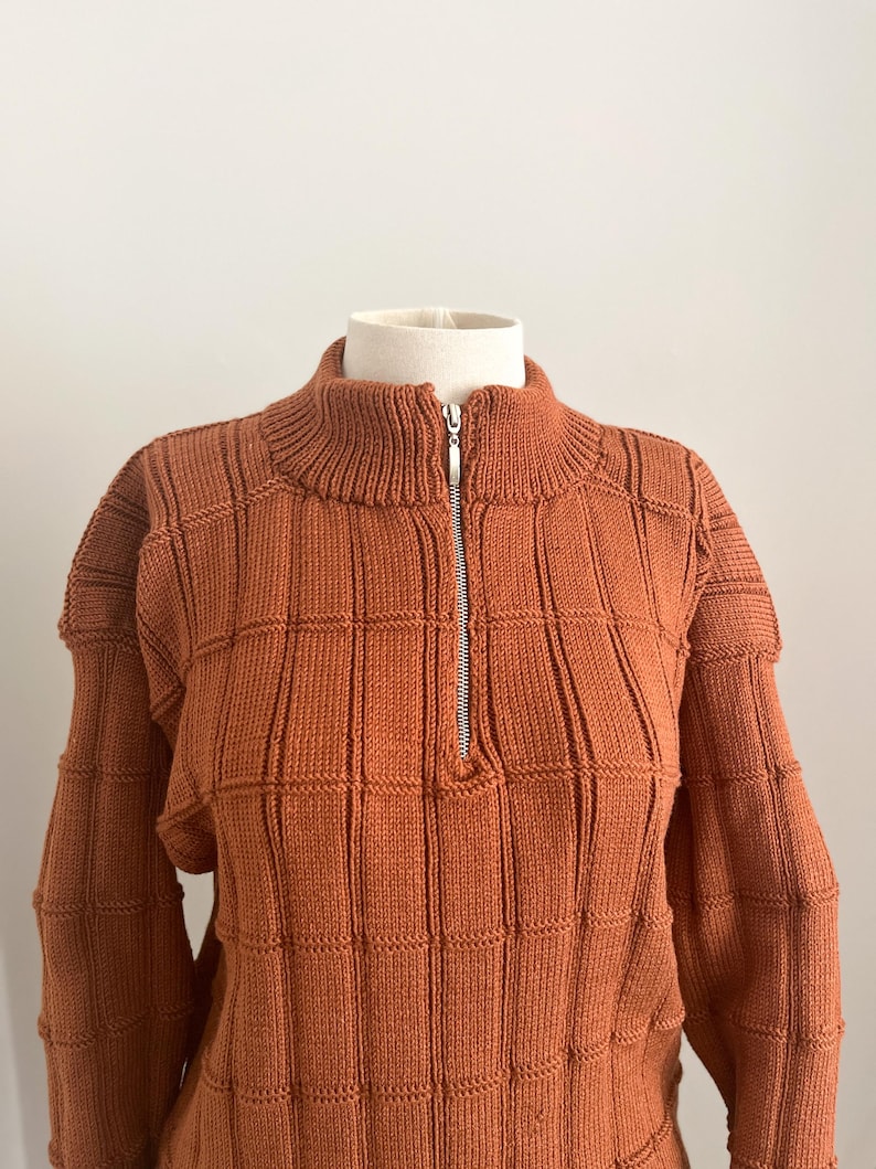 Jason Bourne Sweater: Rust Brown Ribbed Knit Half Zip Pullover - Etsy