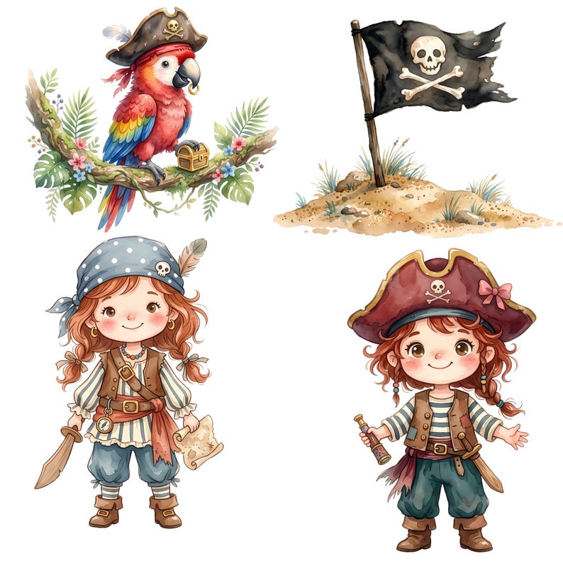 Cute Pirate Clipart, Watercolor, Pirate Png, Pirate Kids, Ocean Clipart ...