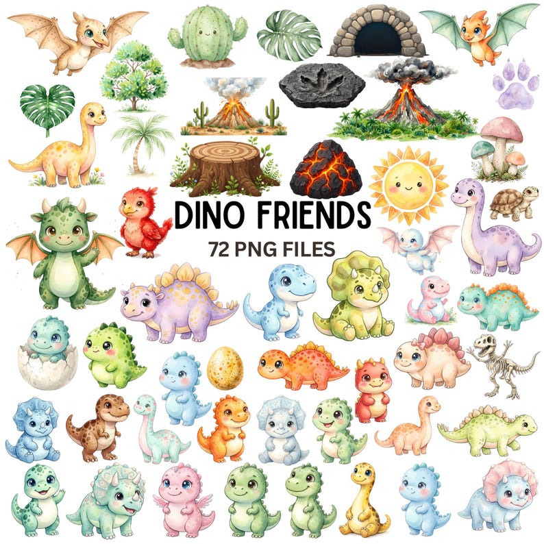 Watercolor Dinosaur Clipart, Watercolor Dinosaur World Clipart Bundle ...