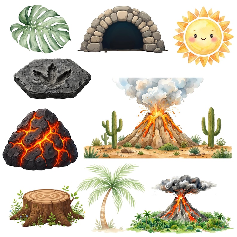 Watercolor Dinosaur Clipart, Watercolor Dinosaur World Clipart Bundle ...