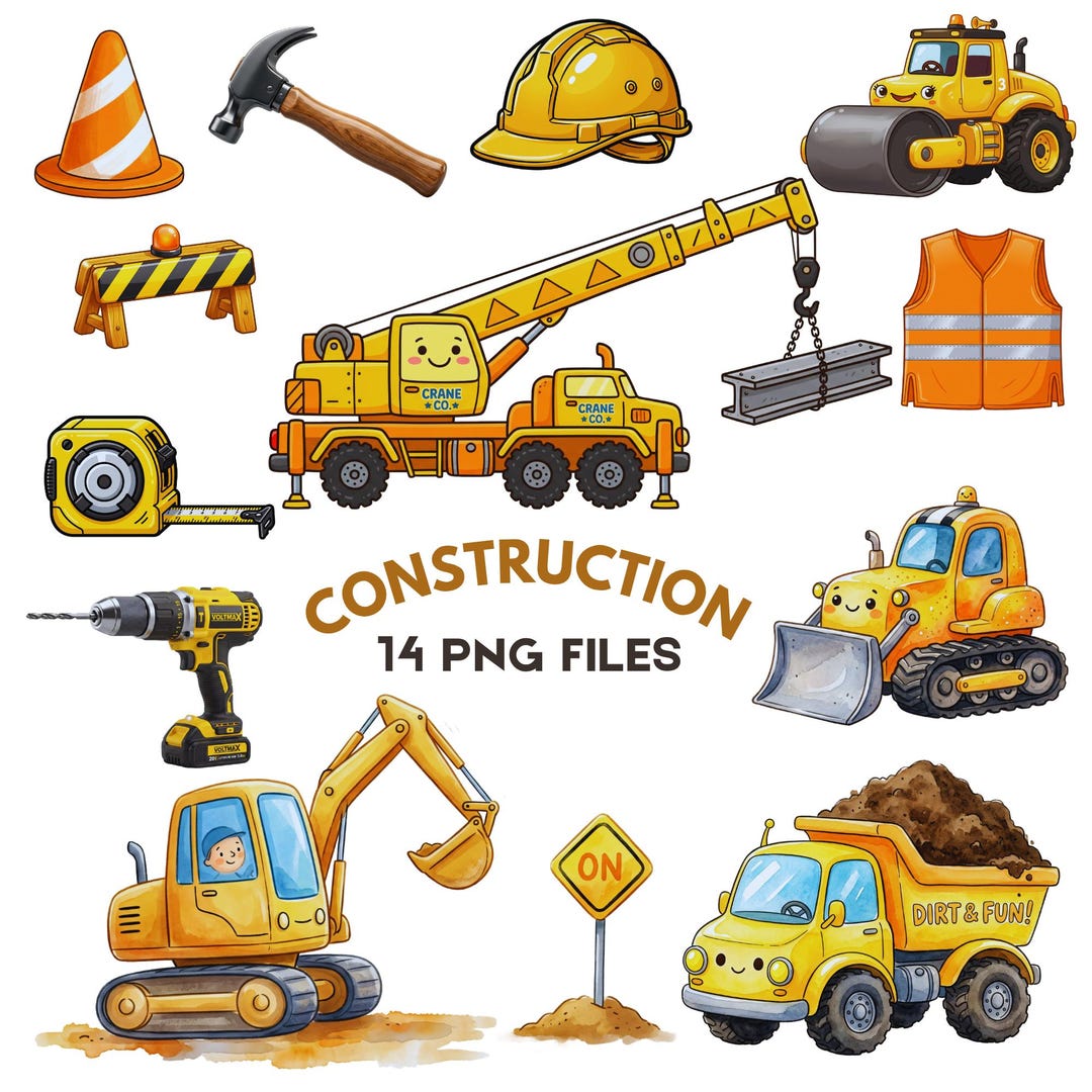 Watercolor Construction Clipart, Construction Party, Baby Boy Truck ...