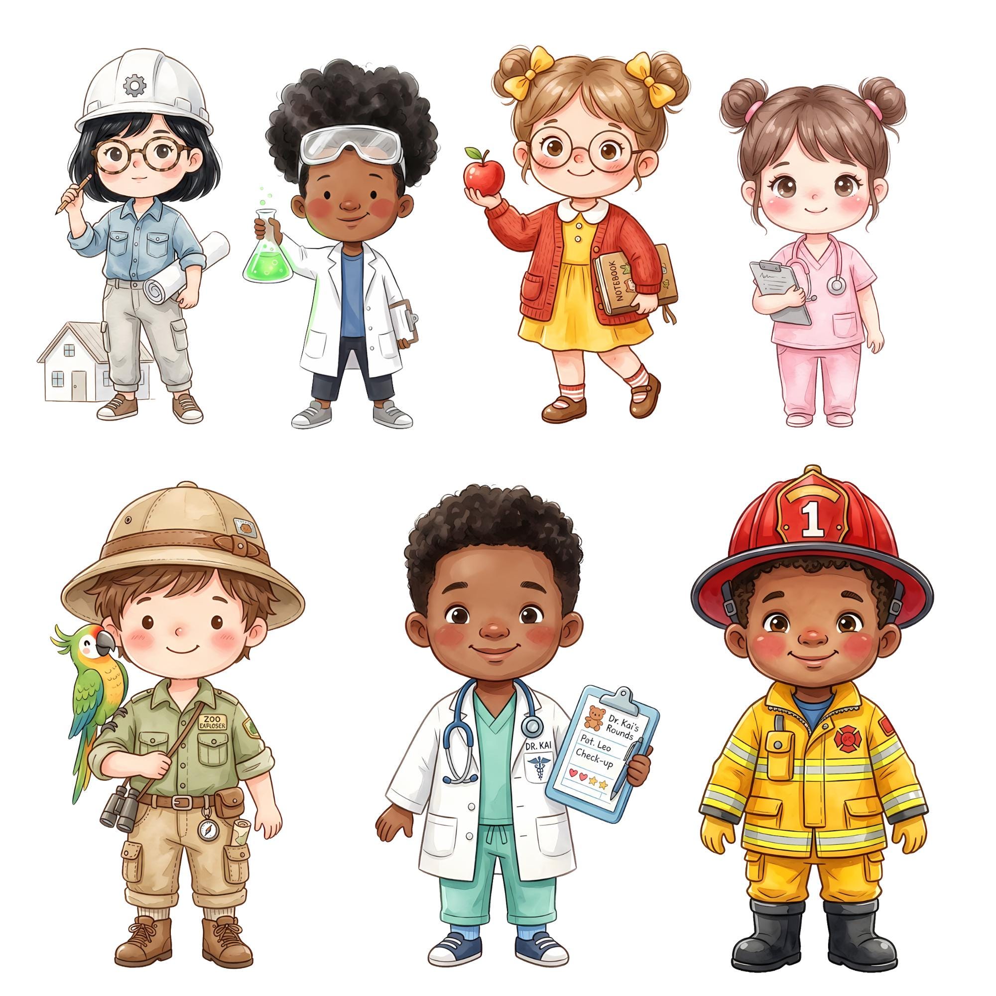 Community Helper, Kids Clipart, Watercolor, Occupations, Child Style ...