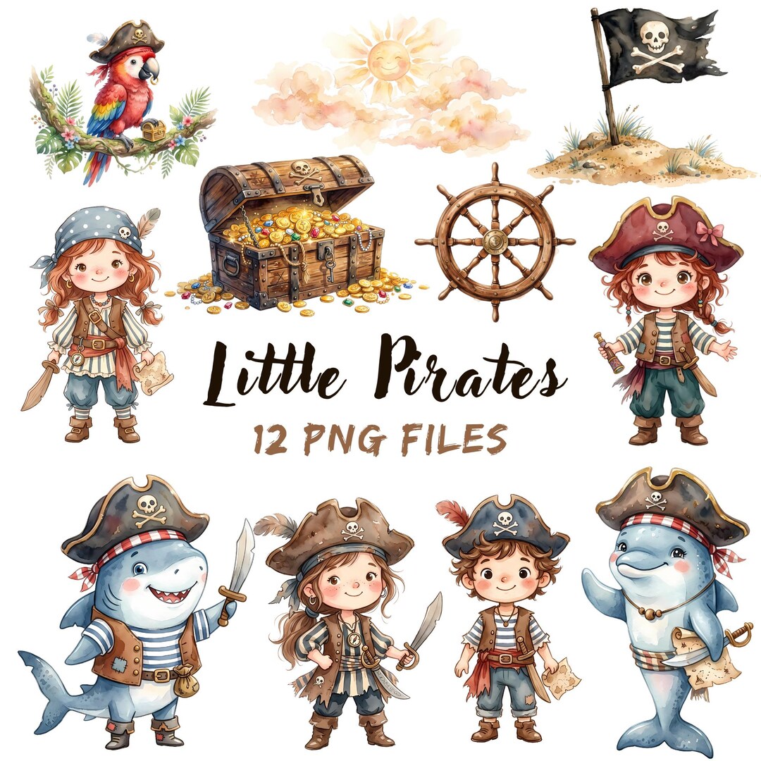 Cute Pirate Clipart, Watercolor, Pirate Png, Pirate Kids, Ocean Clipart ...