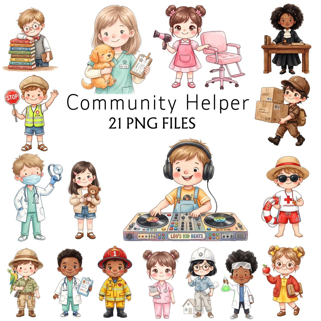 Community Helper, Kids Clipart, Watercolor, Occupations, Child Style ...