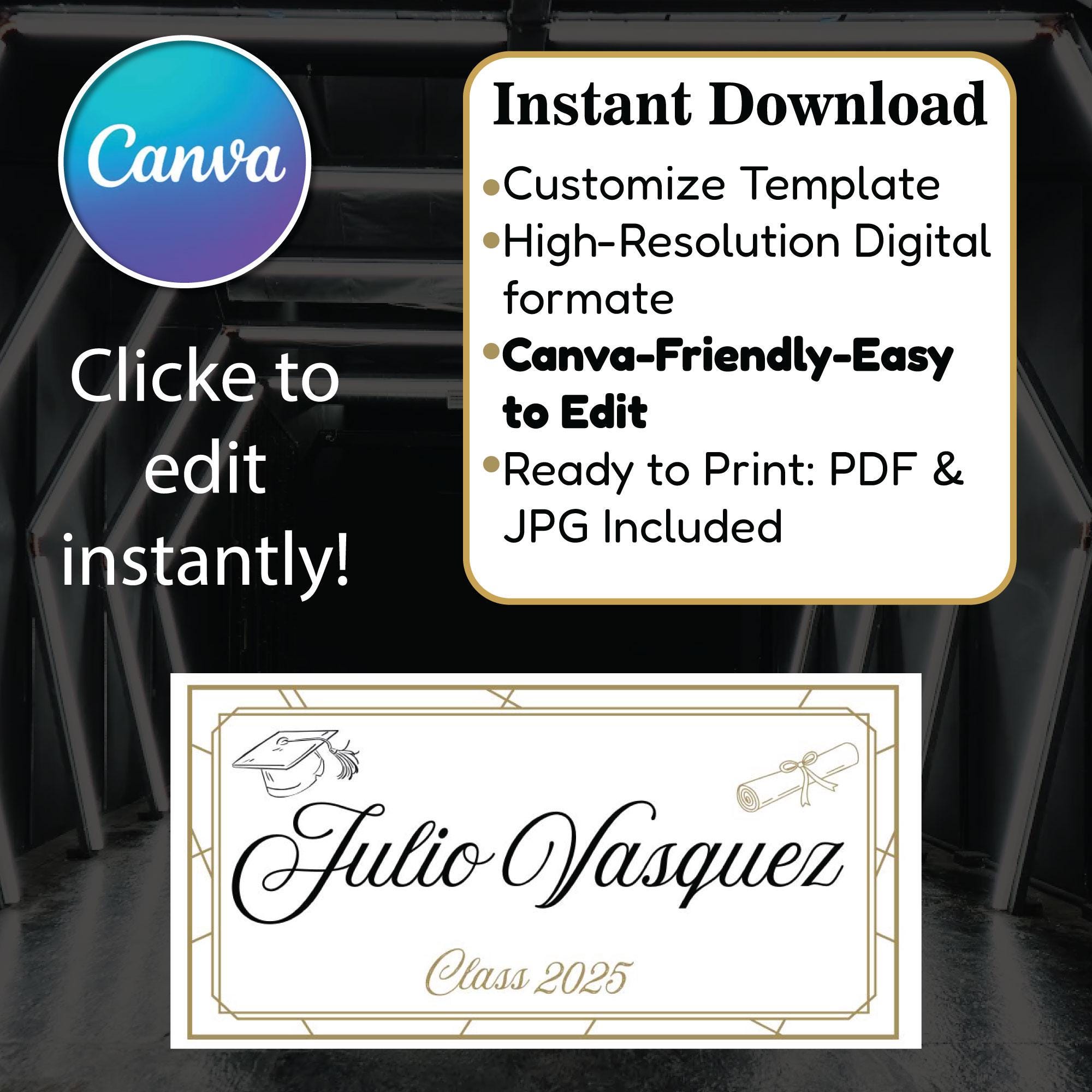Editable Graduation Name Card Template, Printable Class of 2025 Name ...