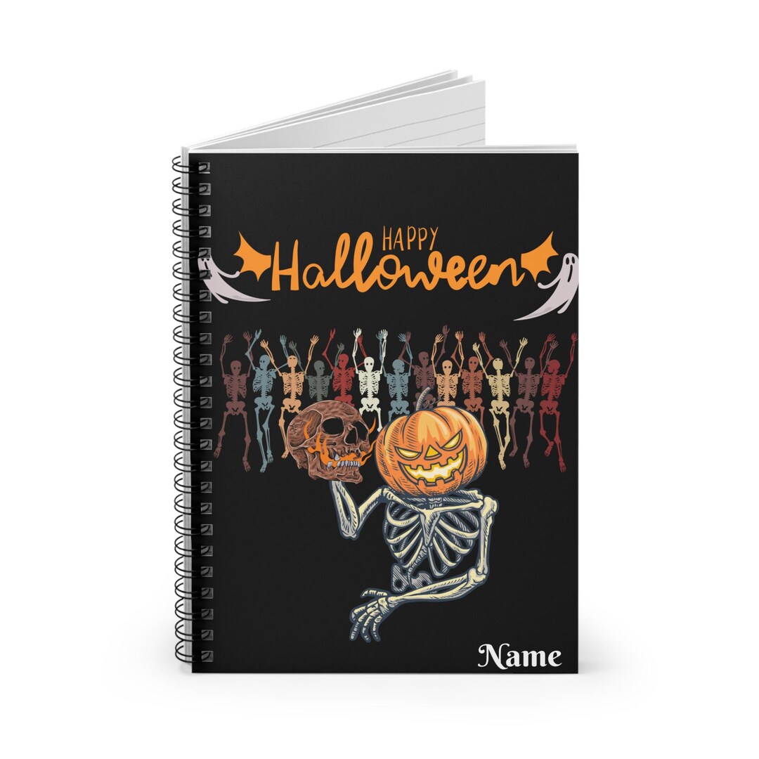 Halloween Special Design Spiral Notebook, Skeleton Design and Pumpkin ...