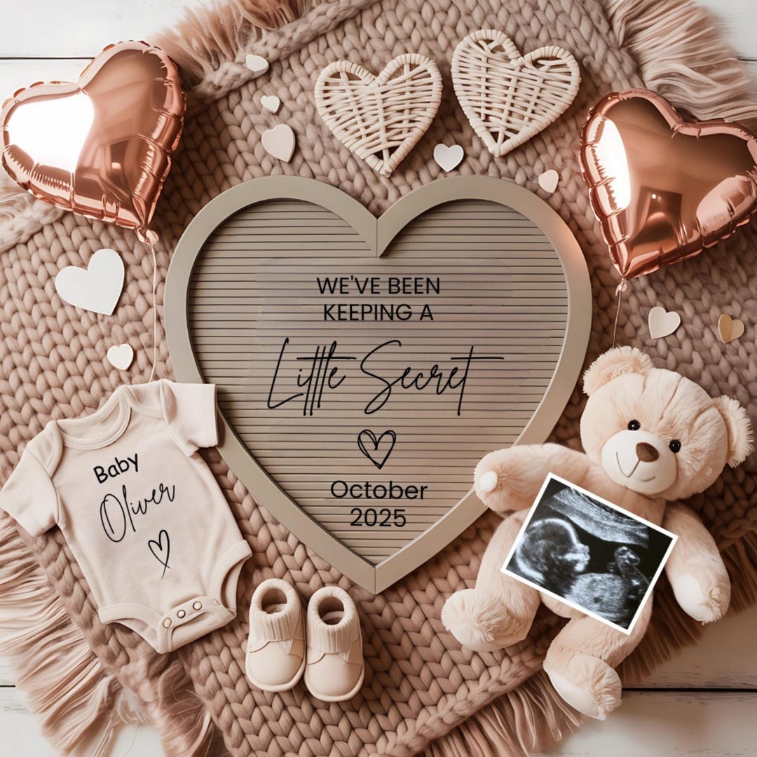 Simple Digital Pregnancy Announcement,gender Neutral Heart Baby ...