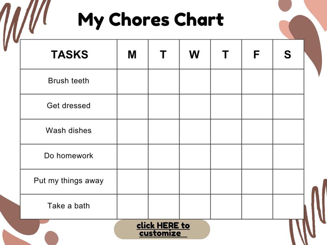 Chore Chart, Customizable Digital Download - Etsy