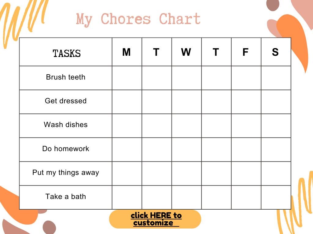 Chore Chart, Customizable Digital Download - Etsy