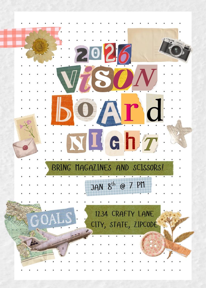 VISION BOARD NIGHT - Invitation - Editable Canva Template - Etsy