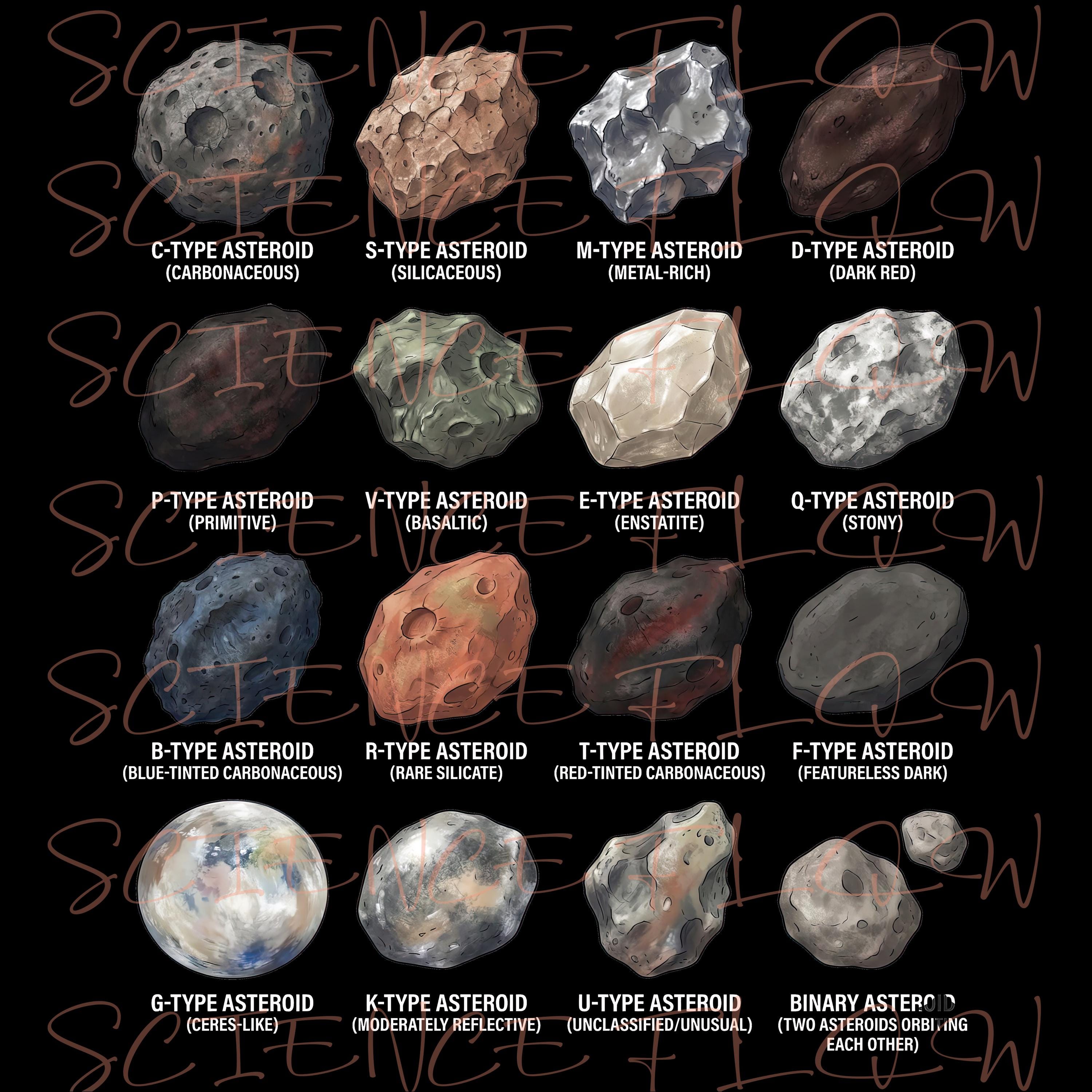 Types of Asteroids Educational PNG Design, Asteroid Classification ...