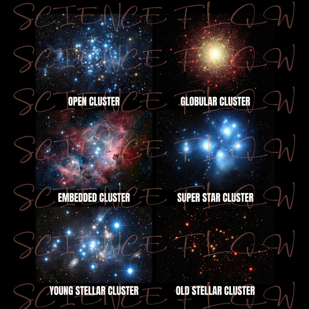 Types of Star Clusters PNG Design – Educational Astronomy Chart, Open ...