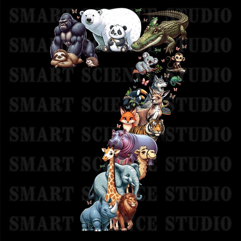 7 Years Old Birthday Design Jungle Animals PNG, 7th Birthday Zoo Animal ...