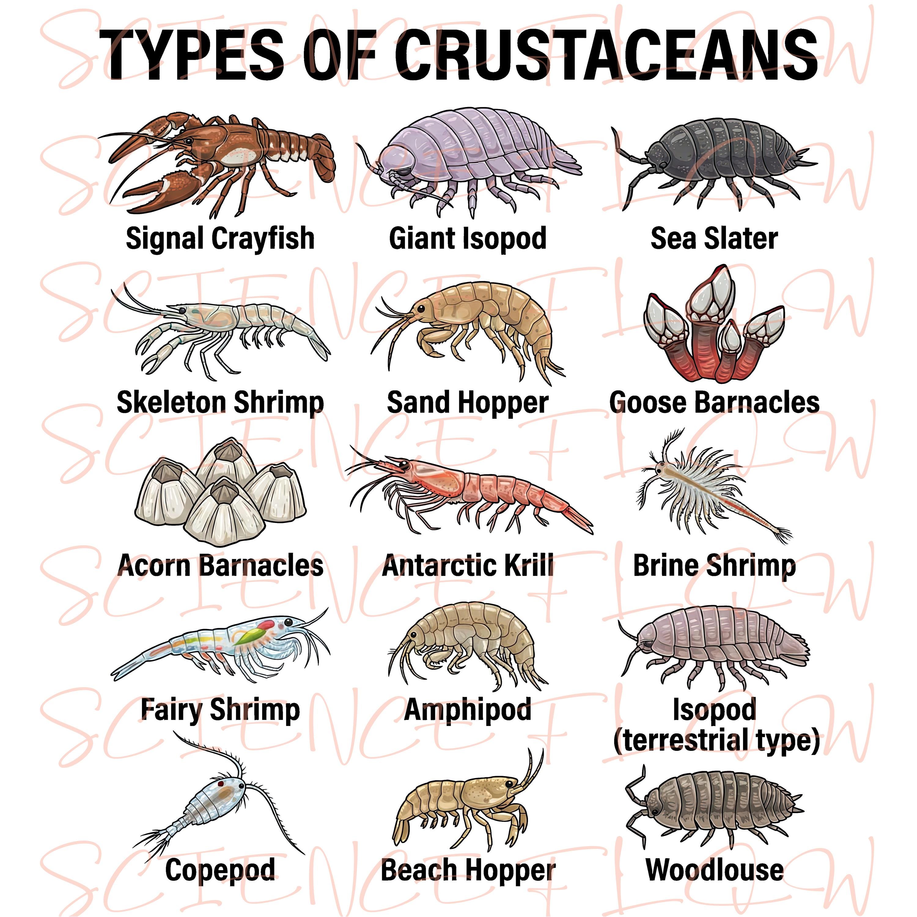 Types of Crustaceans PNG Design – Transparent Background Educational ...