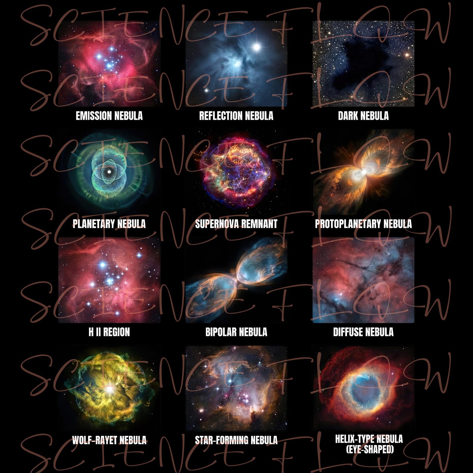 Types of Nebulae Educational PNG Design, Nebula Classification Chart ...