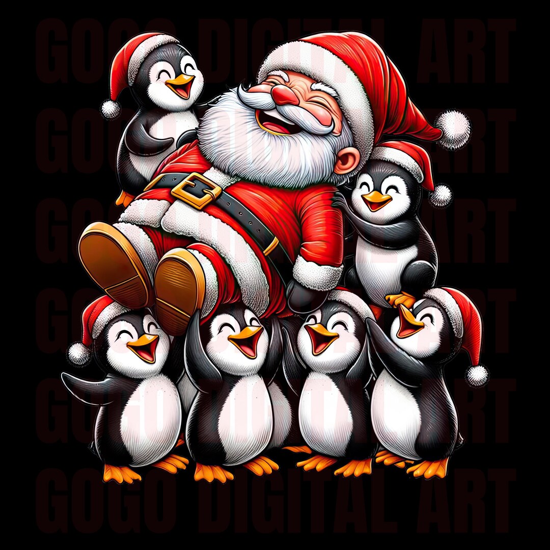 Christmas Santa & Penguins PNG Clipart Bundle, Cute Santa With Penguins ...