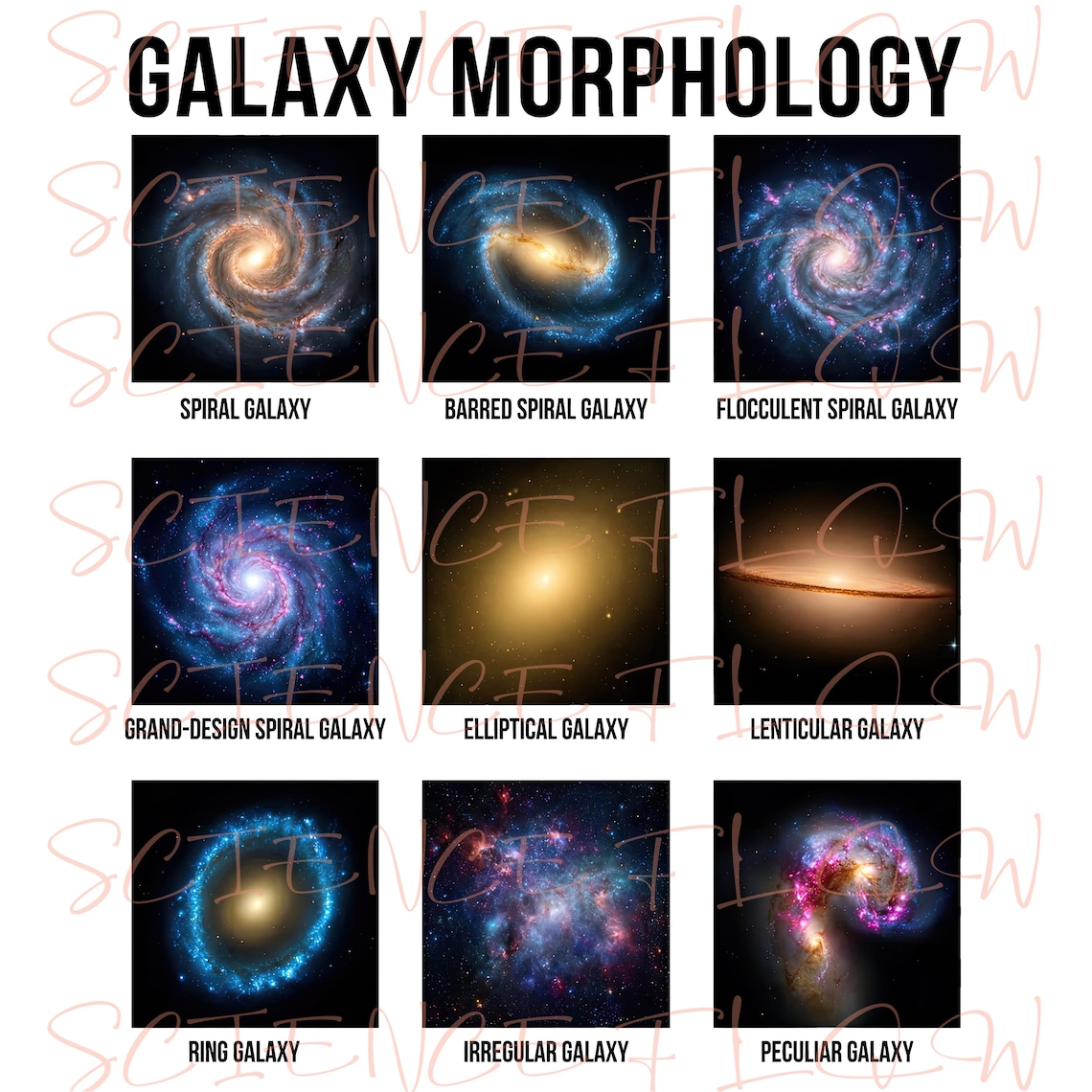 Galaxy Morphology Educational PNG Design, Types of Galaxies Chart ...