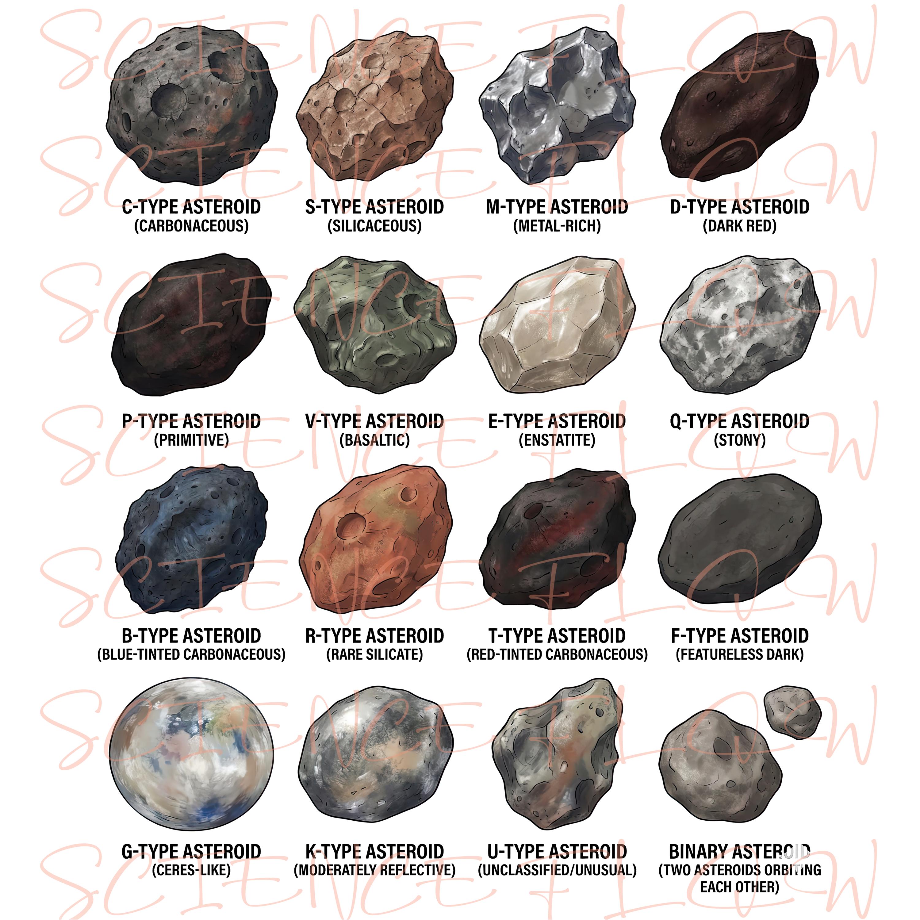 Types of Asteroids Educational PNG Design, Asteroid Classification ...