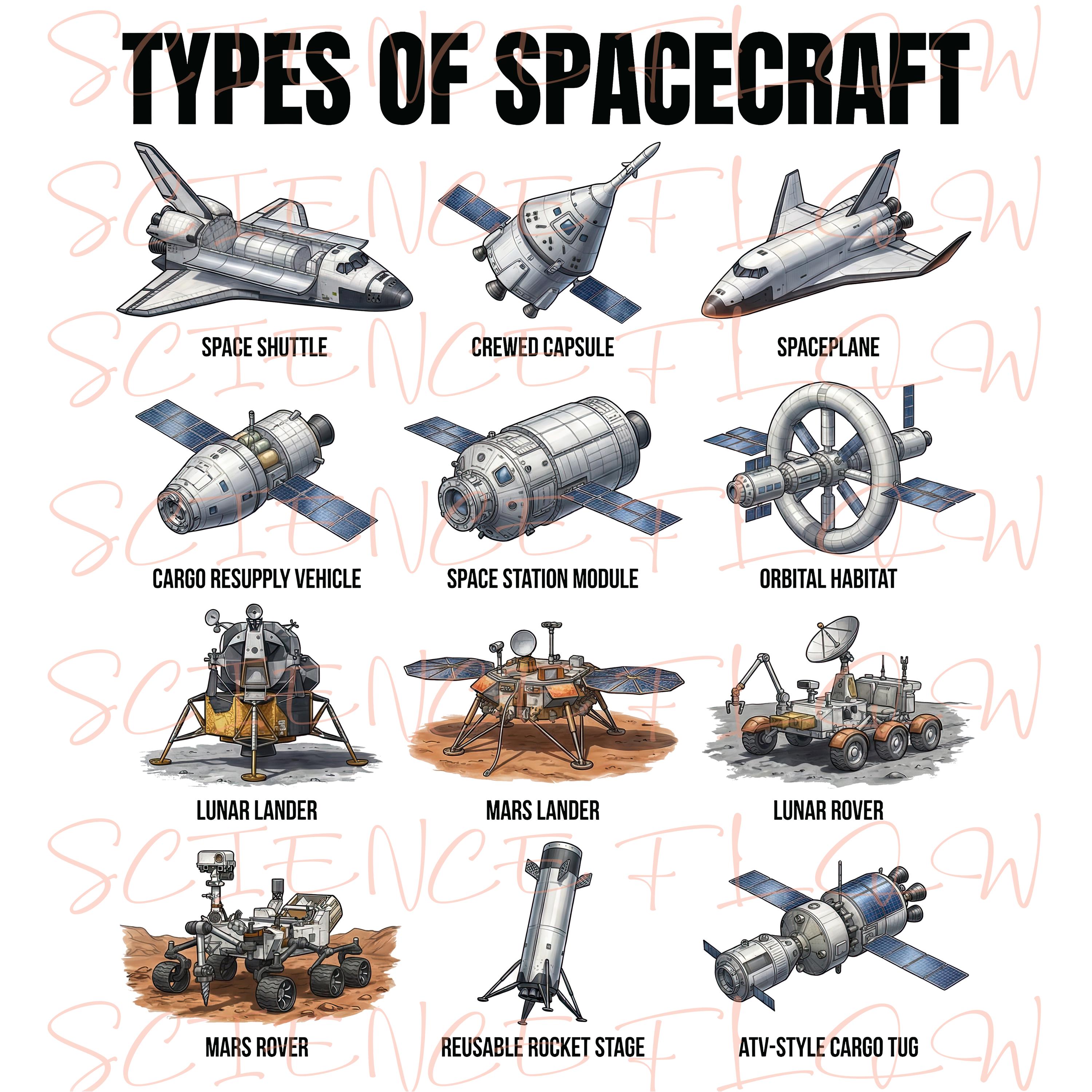 Types of Spacecraft PNG Design – Educational Space Vehicles Chart ...