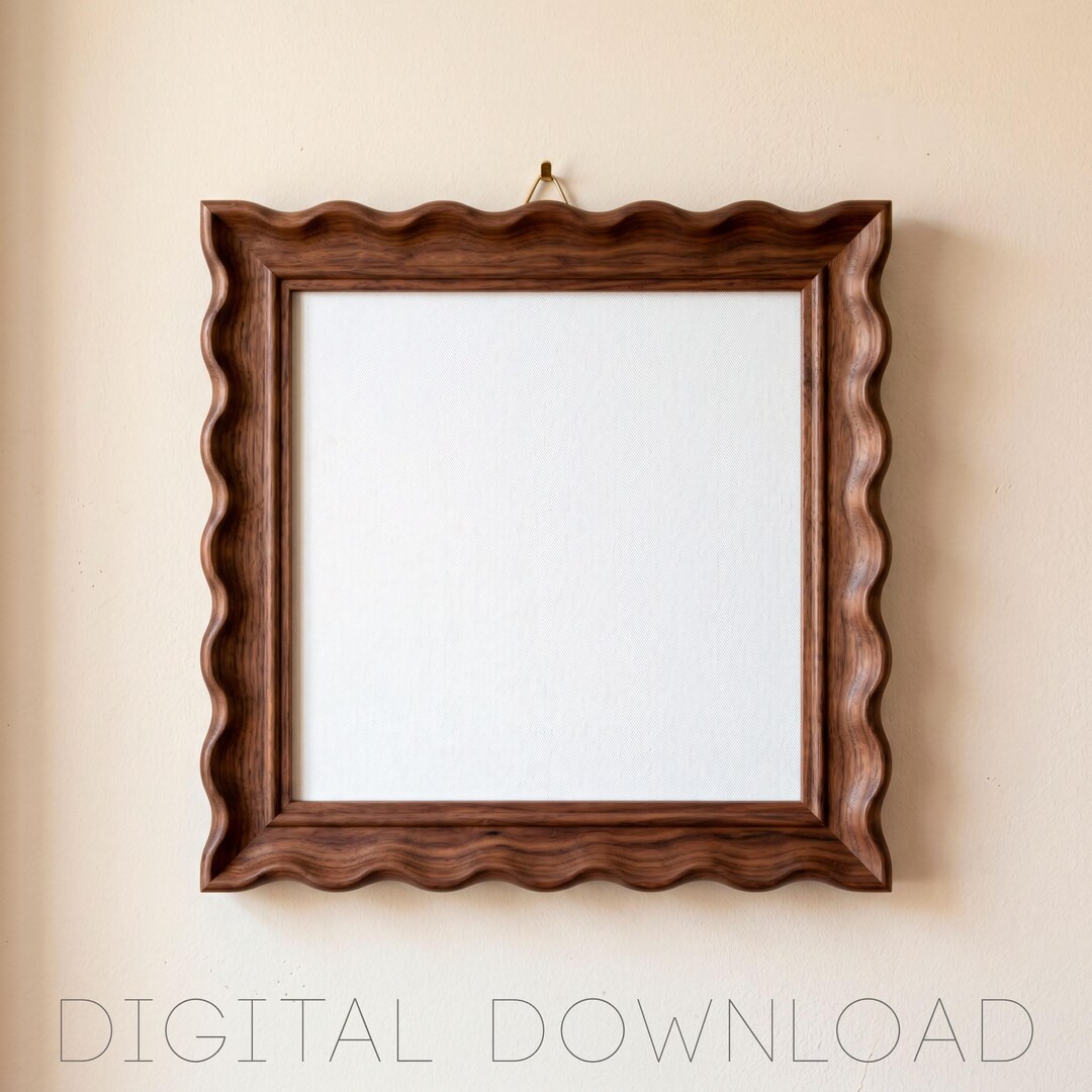 Walnut Wavy Scalloped Frame Mockup, Square Poster Display (digital ...