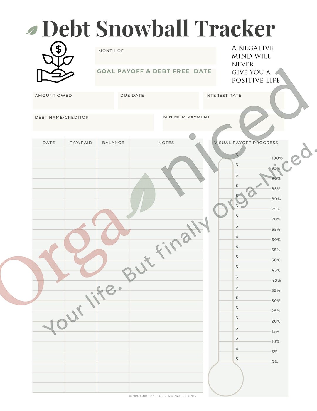 Debt Snowball Tracker Printable | Visual Payoff Chart + Monthly Debt ...