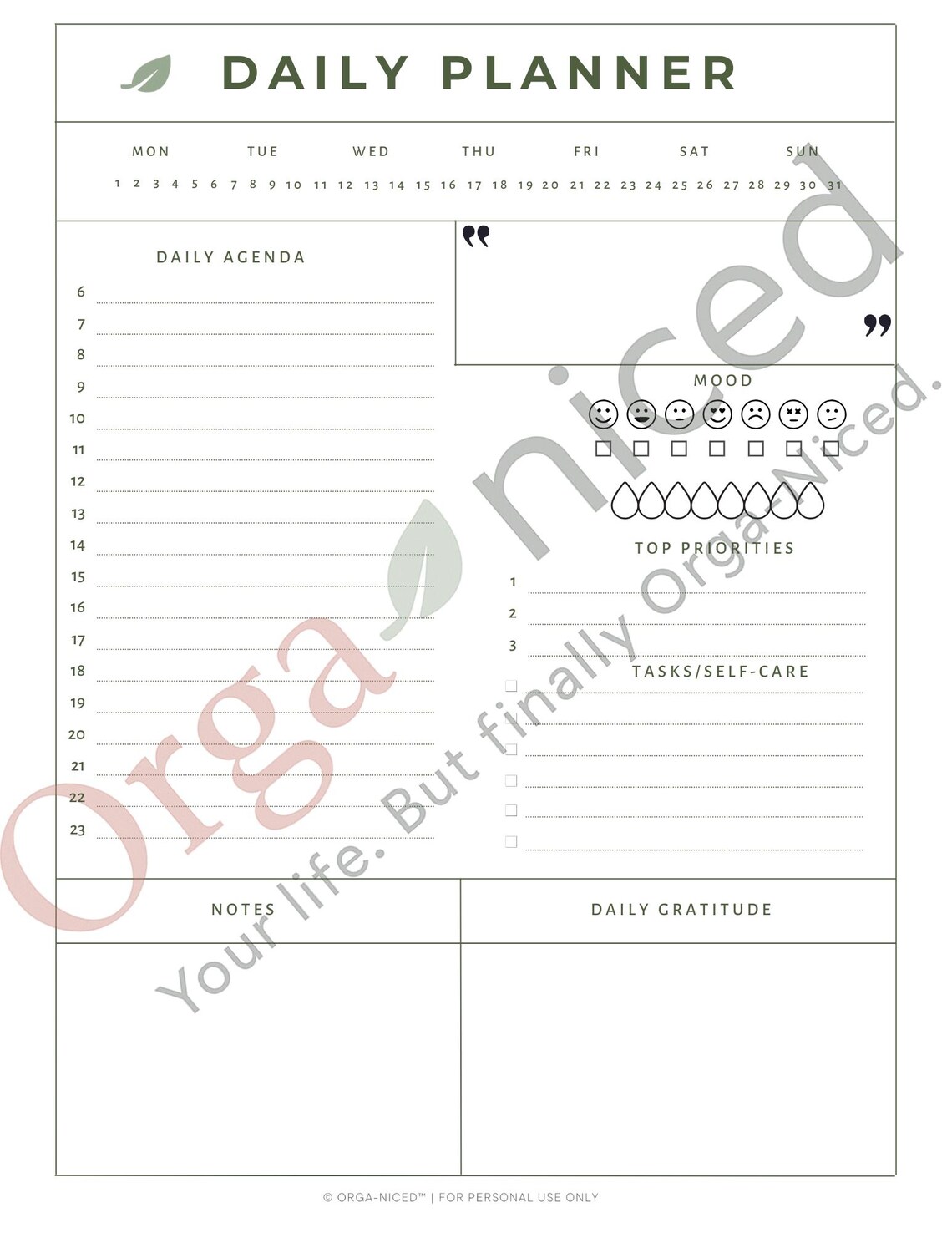 Minimalist Daily Planner Printable | 1-page PDF | Hourly Time Block ...